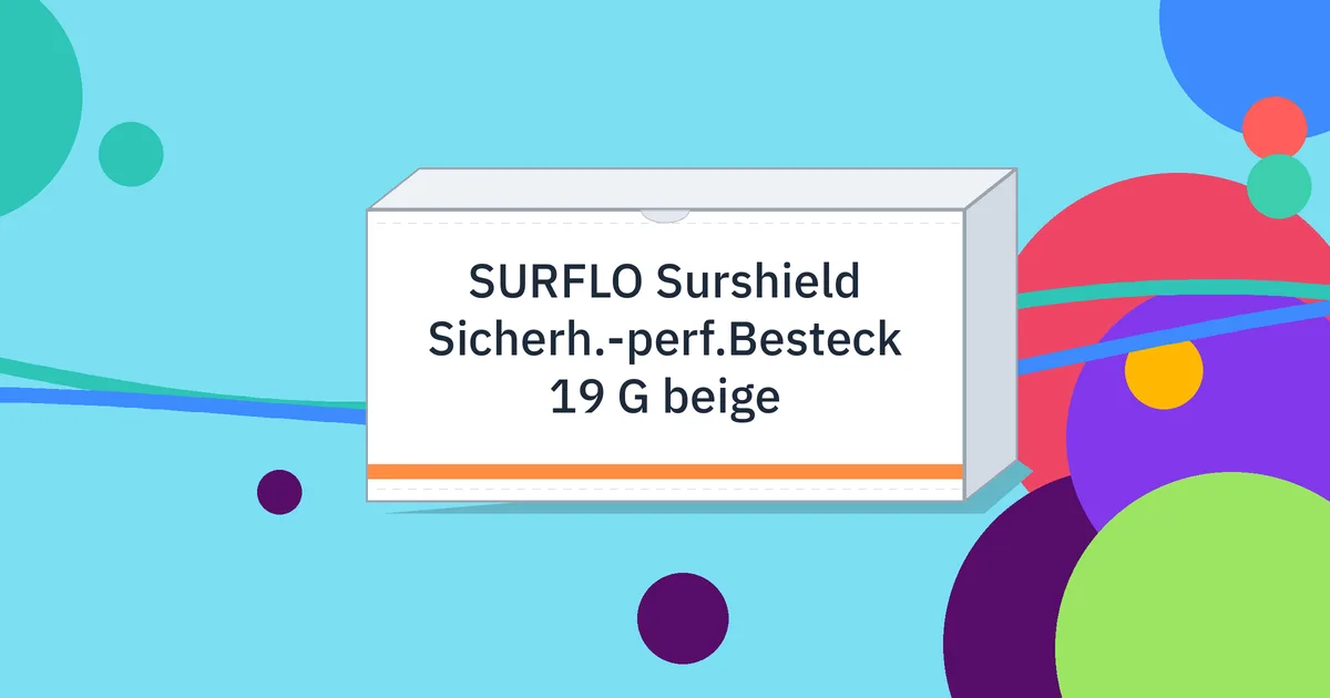 Symbolbild: Packung mit der Aufschrift SURFLO Surshield Sicherh.-perf.Besteck 19 G beige (PZN 06470267) – Verfügbarkeit und Bezug in Apotheken in Frankfurt am Main
