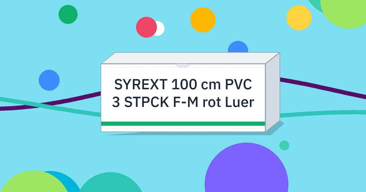 Symbolbild: Packung mit der Aufschrift SYREXT 100 cm PVC 3 STPCK F-M rot Luer (PZN 17897603) – Verfügbarkeit und Bezug in Apotheken in Frankfurt am Main