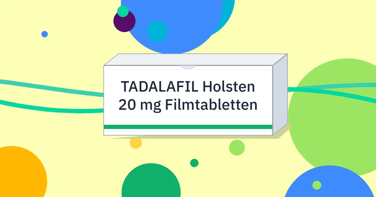 Symbolbild: Packung mit der Aufschrift TADALAFIL Holsten 20 mg Filmtabletten (PZN 19208737) – Verfügbarkeit und Bezug in Apotheken in Frankfurt am Main