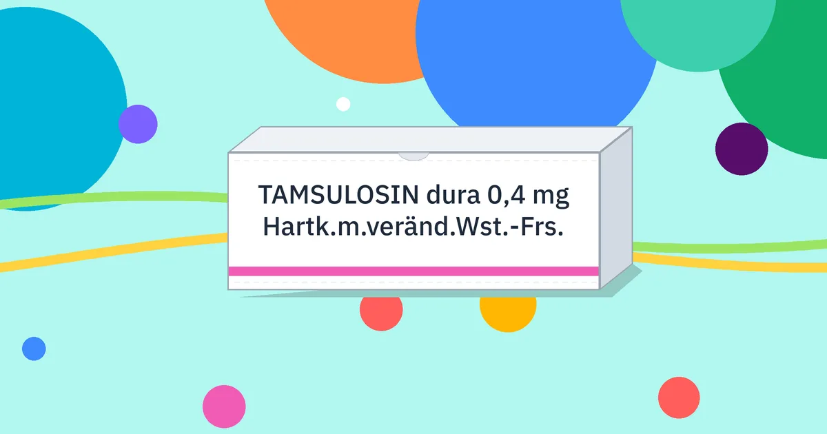 Symbolbild: Packung mit der Aufschrift TAMSULOSIN dura 0,4 mg Hartk.m.veränd.Wst.-Frs. (PZN 04555887) – Verfügbarkeit und Bezug in Apotheken in Frankfurt am Main