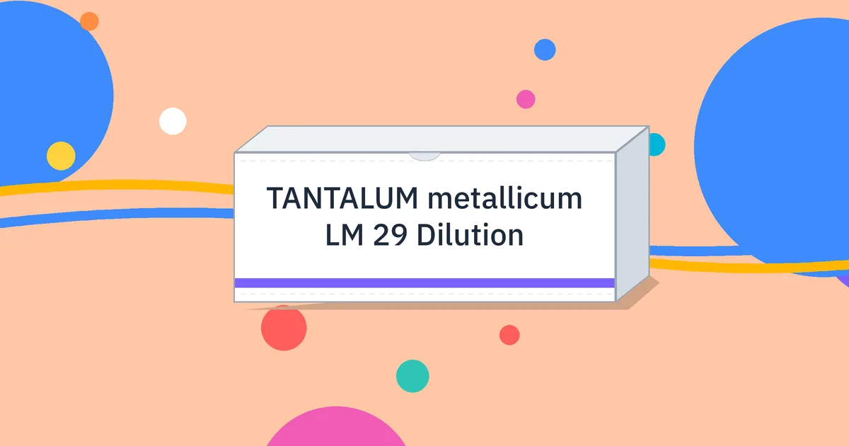 Symbolbild: Packung mit der Aufschrift TANTALUM metallicum LM 29 Dilution (PZN 13213714) – Verfügbarkeit und Bezug in Apotheken in Frankfurt am Main