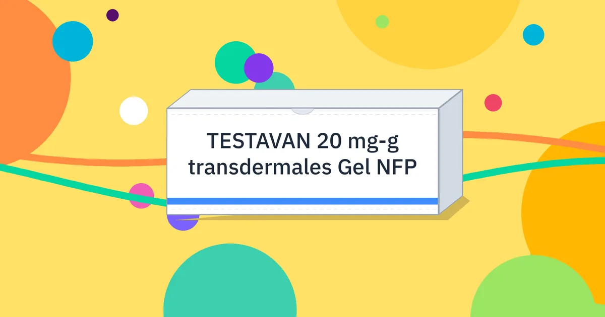 Symbolbild: Packung mit der Aufschrift TESTAVAN 20 mg-g transdermales Gel NFP (PZN 19237006) – Verfügbarkeit und Bezug in Apotheken in Frankfurt am Main