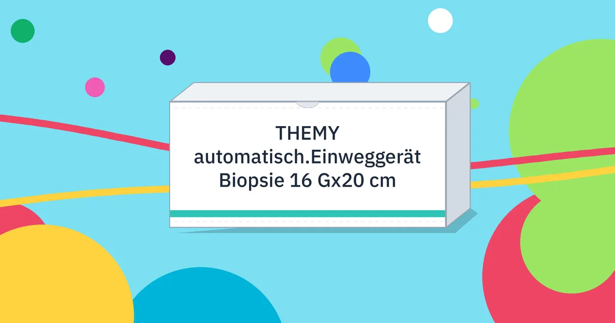 Symbolbild: Packung mit der Aufschrift THEMY automatisch.Einweggerät Biopsie 16 Gx20 cm (PZN 16920079) – Verfügbarkeit und Bezug in Apotheken in Frankfurt am Main