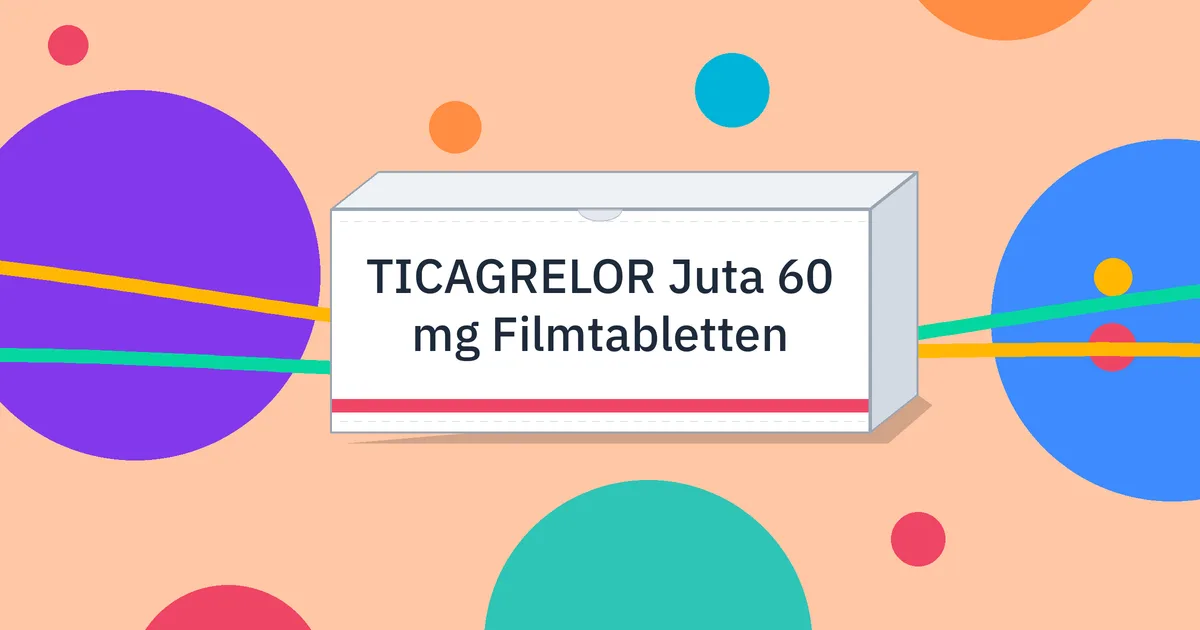 Symbolbild: Packung mit der Aufschrift TICAGRELOR Juta 60 mg Filmtabletten (PZN 18094266) – Verfügbarkeit und Bezug in Apotheken in Frankfurt am Main