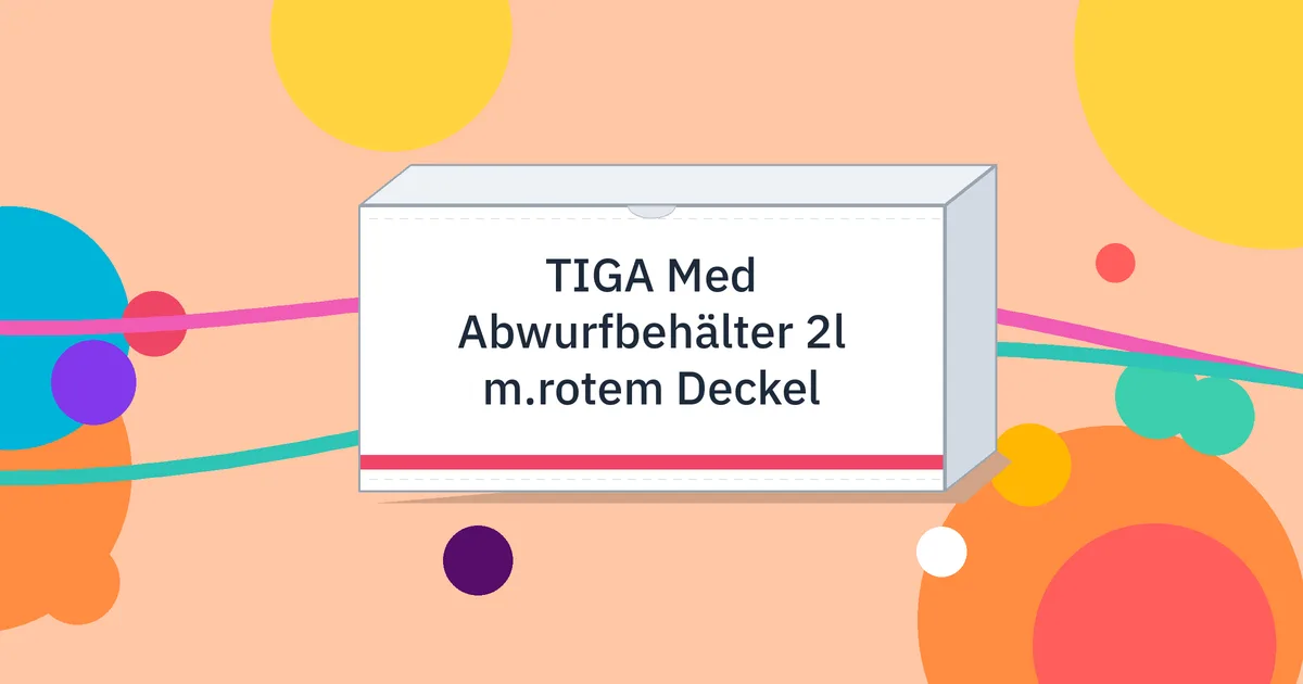 Symbolbild: Packung mit der Aufschrift TIGA Med Abwurfbehälter 2l m.rotem Deckel (PZN 06839011) – Verfügbarkeit und Bezug in Apotheken in Frankfurt am Main
