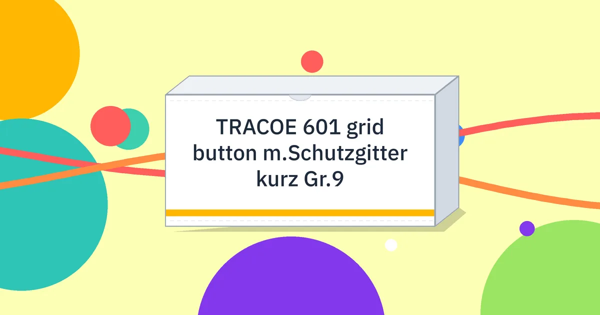 Symbolbild: Packung mit der Aufschrift TRACOE 601 grid button m.Schutzgitter kurz Gr.9 (PZN 02723435) – Verfügbarkeit und Bezug in Apotheken in Frankfurt am Main