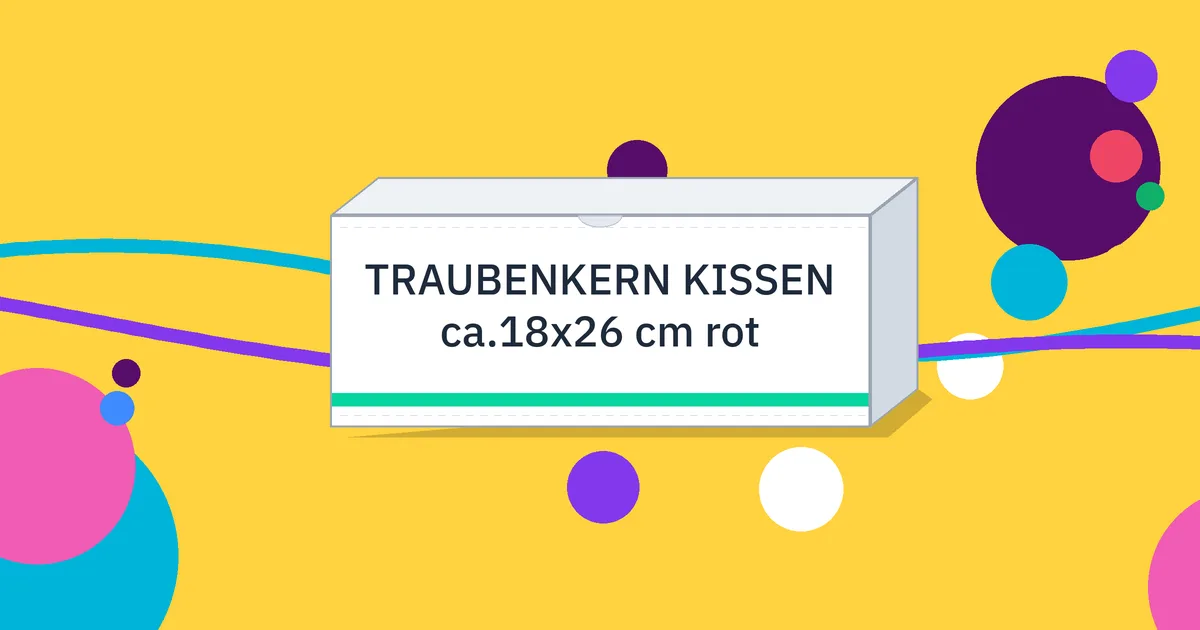 Symbolbild: Packung mit der Aufschrift TRAUBENKERN KISSEN ca.18x26 cm rot (PZN 16619724) – Verfügbarkeit und Bezug in Apotheken in Frankfurt am Main