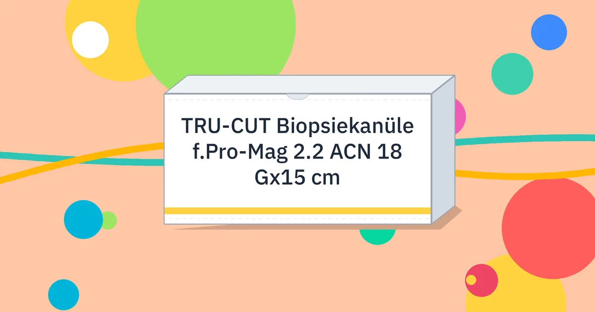 Symbolbild: Packung mit der Aufschrift TRU-CUT Biopsiekanüle f.Pro-Mag 2.2 ACN 18 Gx15 cm (PZN 06903571) – Verfügbarkeit und Bezug in Apotheken in Frankfurt am Main