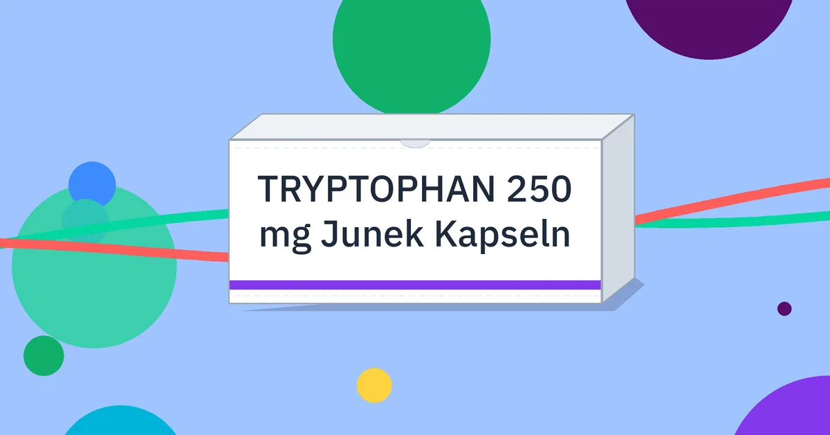 Symbolbild: Packung mit der Aufschrift TRYPTOPHAN 250 mg Junek Kapseln (PZN 00983379) – Verfügbarkeit und Bezug in Apotheken in Frankfurt am Main