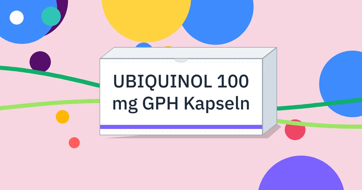 Symbolbild: Packung mit der Aufschrift UBIQUINOL 100 mg GPH Kapseln (PZN 16570544) – Verfügbarkeit und Bezug in Apotheken in Frankfurt am Main
