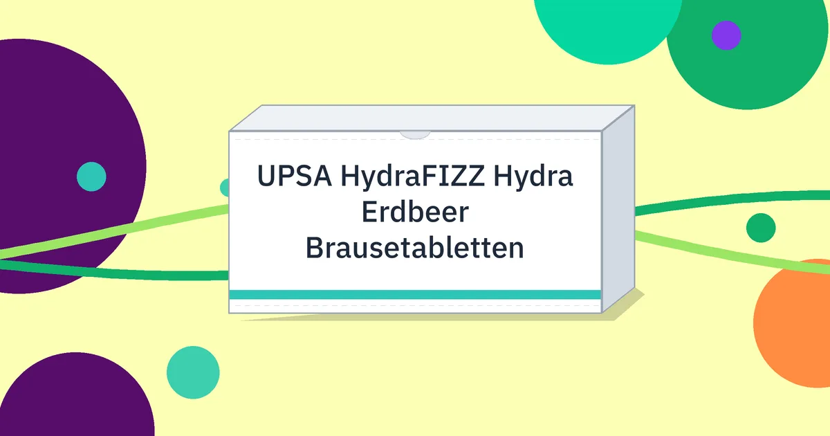Symbolbild: Packung mit der Aufschrift UPSA HydraFIZZ Hydra Erdbeer Brausetabletten (PZN 19880021) – Verfügbarkeit und Bezug in Apotheken in Frankfurt am Main