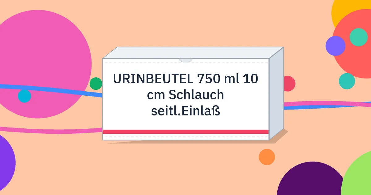 Symbolbild: Packung mit der Aufschrift URINBEUTEL 750 ml 10 cm Schlauch seitl.Einlaß (PZN 11609721) – Verfügbarkeit und Bezug in Apotheken in Frankfurt am Main