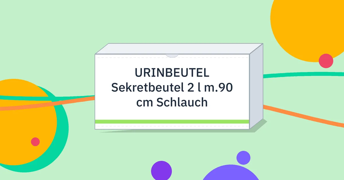 Symbolbild: Packung mit der Aufschrift URINBEUTEL Sekretbeutel 2 l m.90 cm Schlauch (PZN 09891650) – Verfügbarkeit und Bezug in Apotheken in Frankfurt am Main