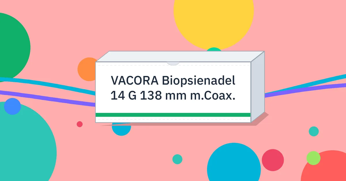 Symbolbild: Packung mit der Aufschrift VACORA Biopsienadel 14 G 138 mm m.Coax. (PZN 07781035) – Verfügbarkeit und Bezug in Apotheken in Frankfurt am Main
