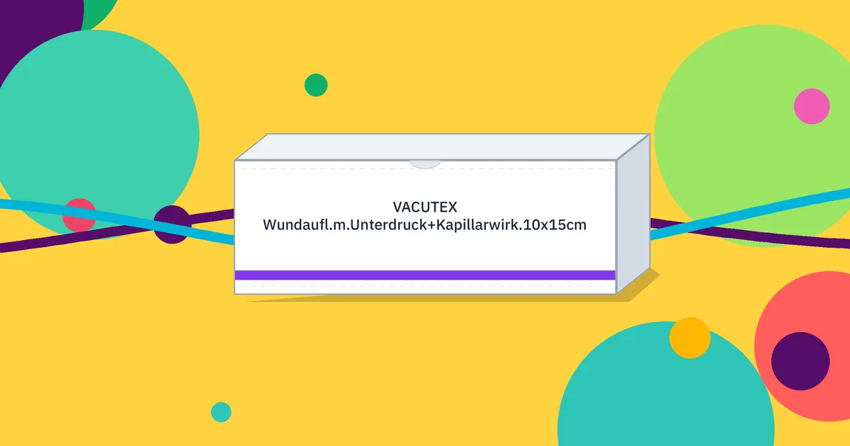Symbolbild: Packung mit der Aufschrift VACUTEX Wundaufl.m.Unterdruck+Kapillarwirk.10x15cm (PZN 20139272) – Verfügbarkeit und Bezug in Apotheken in Frankfurt am Main