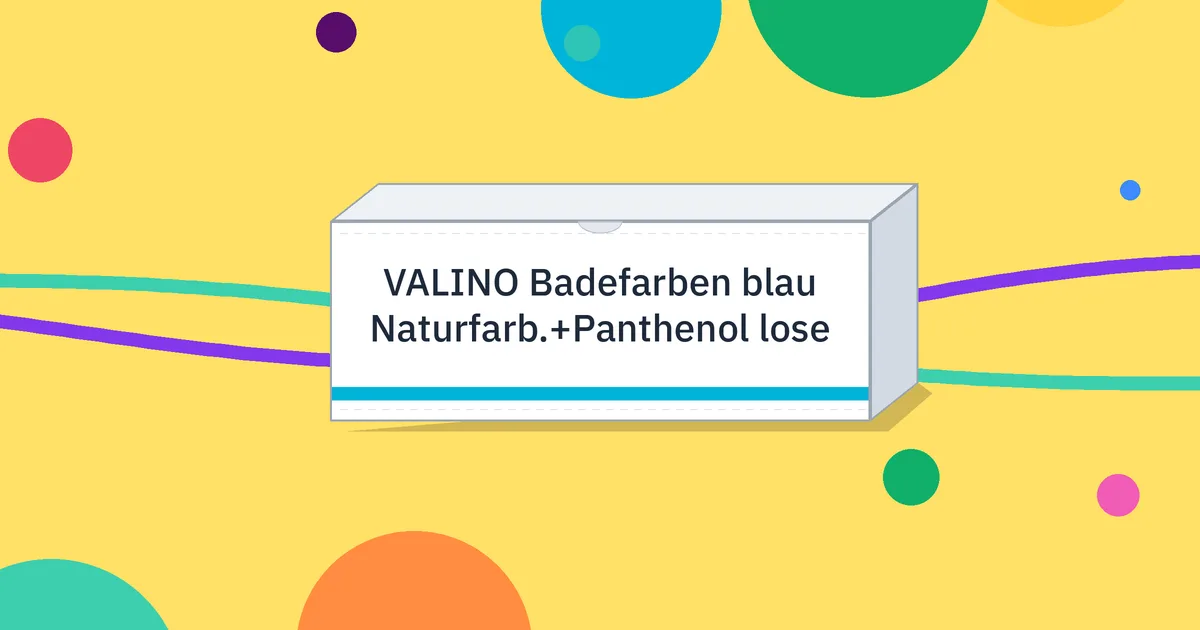 Symbolbild: Packung mit der Aufschrift VALINO Badefarben blau Naturfarb.+Panthenol lose (PZN 07771870) – Verfügbarkeit und Bezug in Apotheken in Frankfurt am Main