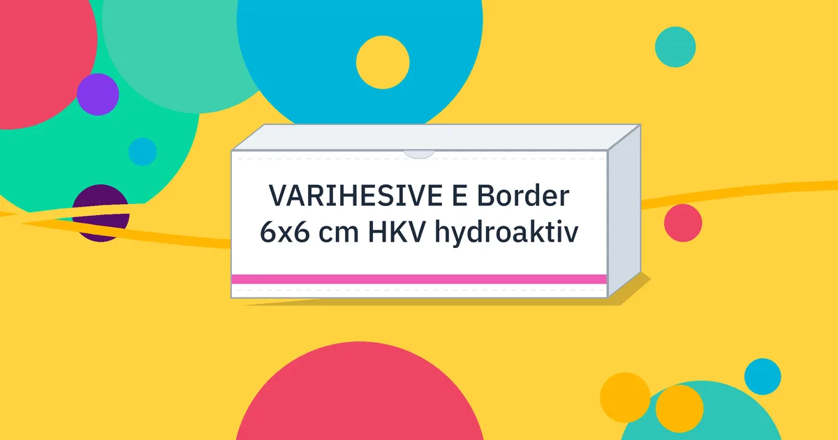 Symbolbild: Packung mit der Aufschrift VARIHESIVE E Border 6x6 cm HKV hydroaktiv (PZN 18126434) – Verfügbarkeit und Bezug in Apotheken in Frankfurt am Main