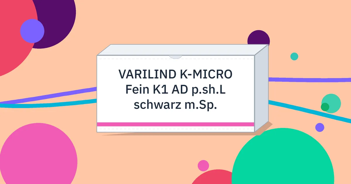 Symbolbild: Packung mit der Aufschrift VARILIND K-MICRO Fein K1 AD p.sh.L schwarz m.Sp. (PZN 20557839) – Verfügbarkeit und Bezug in Apotheken in Frankfurt am Main