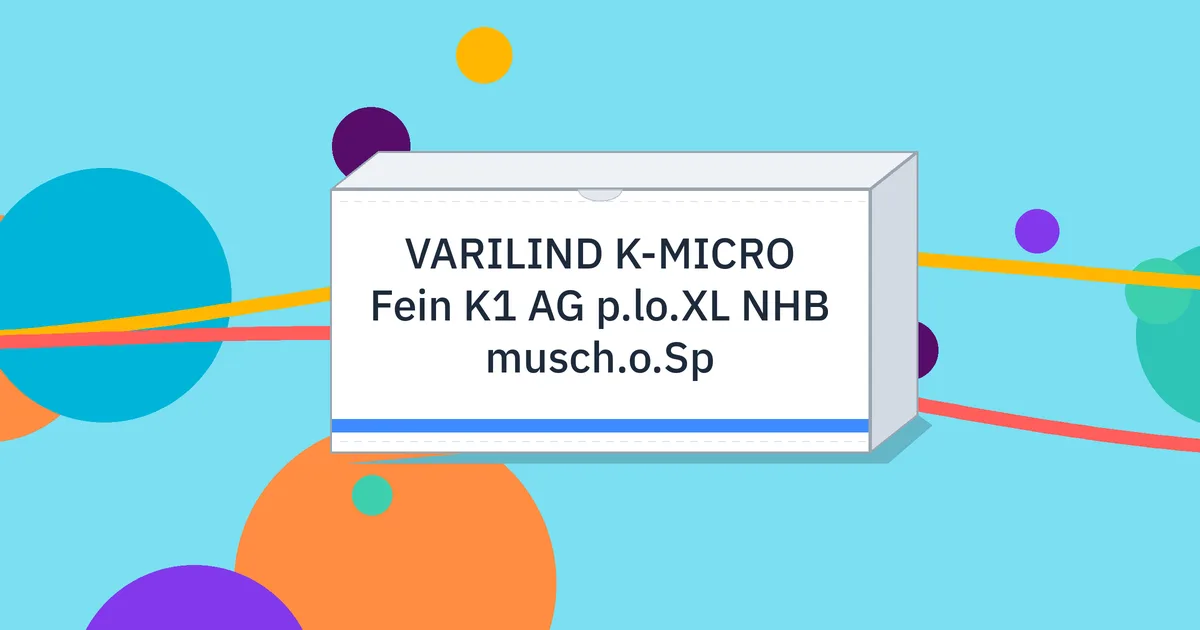Symbolbild: Packung mit der Aufschrift VARILIND K-MICRO Fein K1 AG p.lo.XL NHB musch.o.Sp (PZN 20555728) – Verfügbarkeit und Bezug in Apotheken in Frankfurt am Main