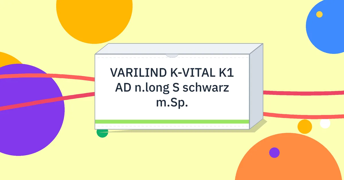 Symbolbild: Packung mit der Aufschrift VARILIND K-VITAL K1 AD n.long S schwarz m.Sp. (PZN 20566620) – Verfügbarkeit und Bezug in Apotheken in Frankfurt am Main