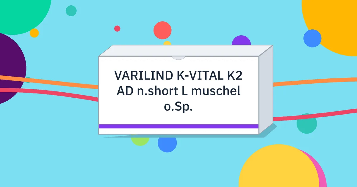 Symbolbild: Packung mit der Aufschrift VARILIND K-VITAL K2 AD n.short L muschel o.Sp. (PZN 20568748) – Verfügbarkeit und Bezug in Apotheken in Frankfurt am Main