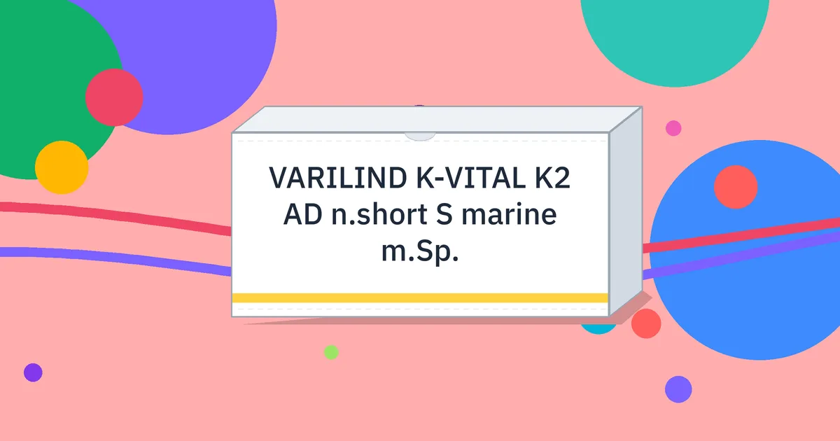 Symbolbild: Packung mit der Aufschrift VARILIND K-VITAL K2 AD n.short S marine m.Sp. (PZN 20567720) – Verfügbarkeit und Bezug in Apotheken in Frankfurt am Main