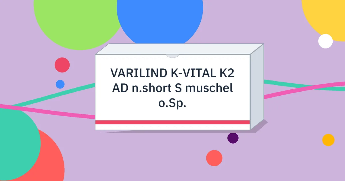Symbolbild: Packung mit der Aufschrift VARILIND K-VITAL K2 AD n.short S muschel o.Sp. (PZN 20568725) – Verfügbarkeit und Bezug in Apotheken in Frankfurt am Main
