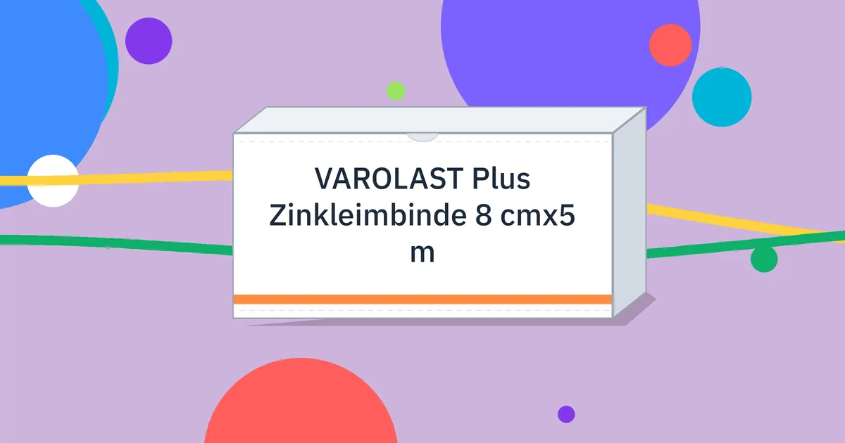 Symbolbild: Packung mit der Aufschrift VAROLAST Plus Zinkleimbinde 8 cmx5 m (PZN 14443600) – Verfügbarkeit und Bezug in Apotheken in Frankfurt am Main