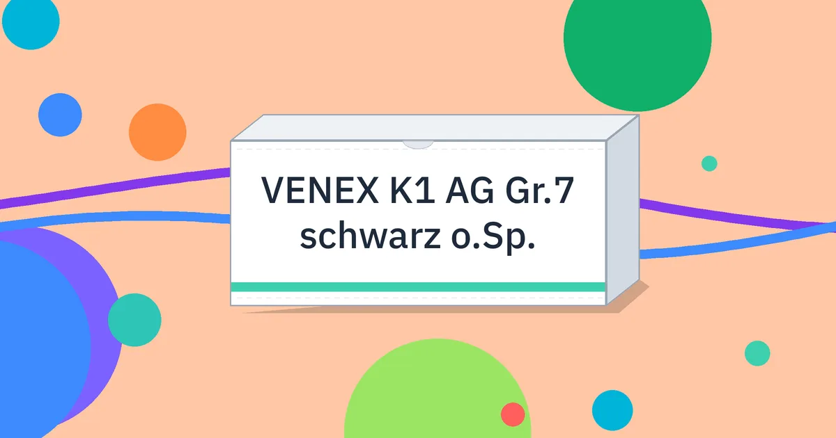 Symbolbild: Packung mit der Aufschrift VENEX K1 AG Gr.7 schwarz o.Sp. (PZN 03189883) – Verfügbarkeit und Bezug in Apotheken in Frankfurt am Main