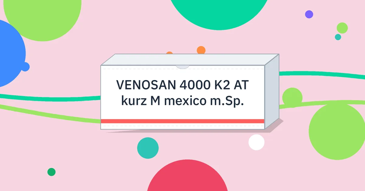 Symbolbild: Packung mit der Aufschrift VENOSAN 4000 K2 AT kurz M mexico m.Sp. (PZN 14424270) – Verfügbarkeit und Bezug in Apotheken in Frankfurt am Main