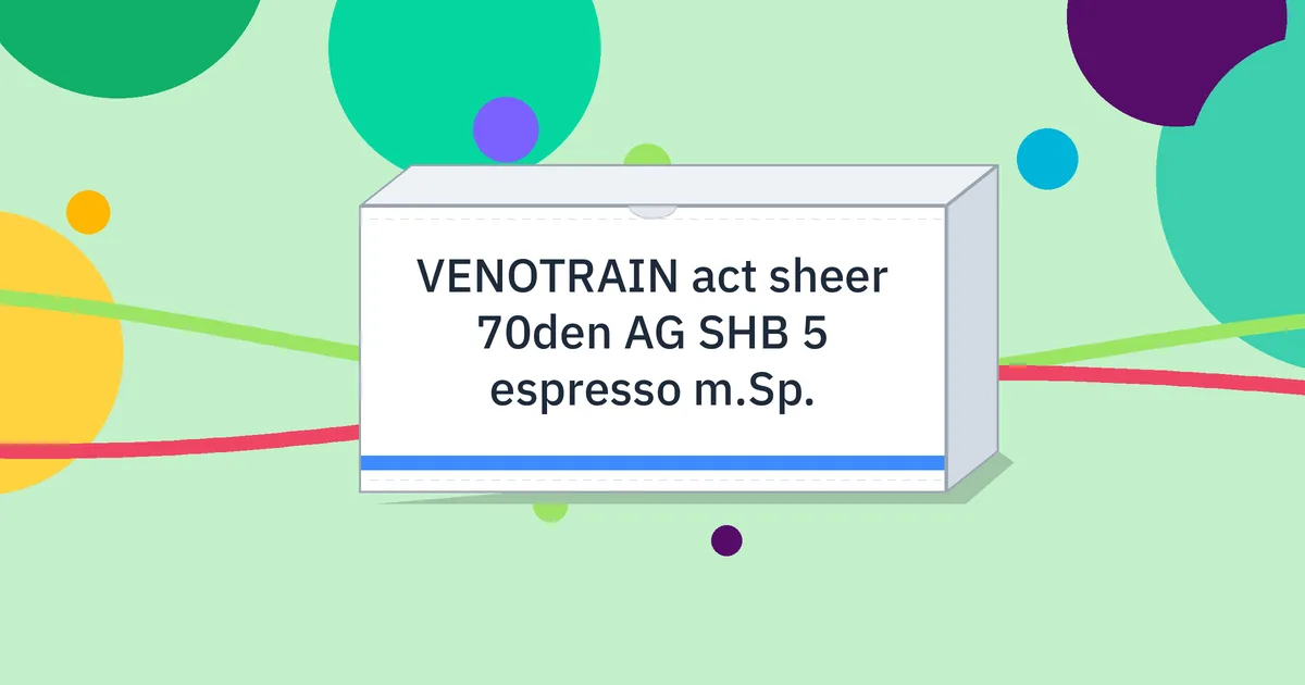 Symbolbild: Packung mit der Aufschrift VENOTRAIN act sheer 70den AG SHB 5 espresso m.Sp. (PZN 16208145) – Verfügbarkeit und Bezug in Apotheken in Frankfurt am Main