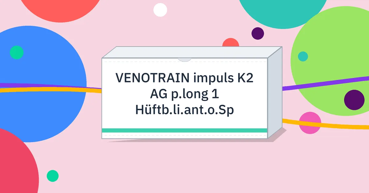 Symbolbild: Packung mit der Aufschrift VENOTRAIN impuls K2 AG p.long 1 Hüftb.li.ant.o.Sp (PZN 15219810) – Verfügbarkeit und Bezug in Apotheken in Frankfurt am Main
