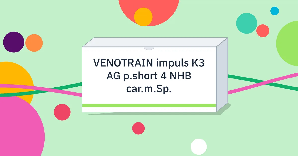 Symbolbild: Packung mit der Aufschrift VENOTRAIN impuls K3 AG p.short 4 NHB car.m.Sp. (PZN 00521733) – Verfügbarkeit und Bezug in Apotheken in Frankfurt am Main
