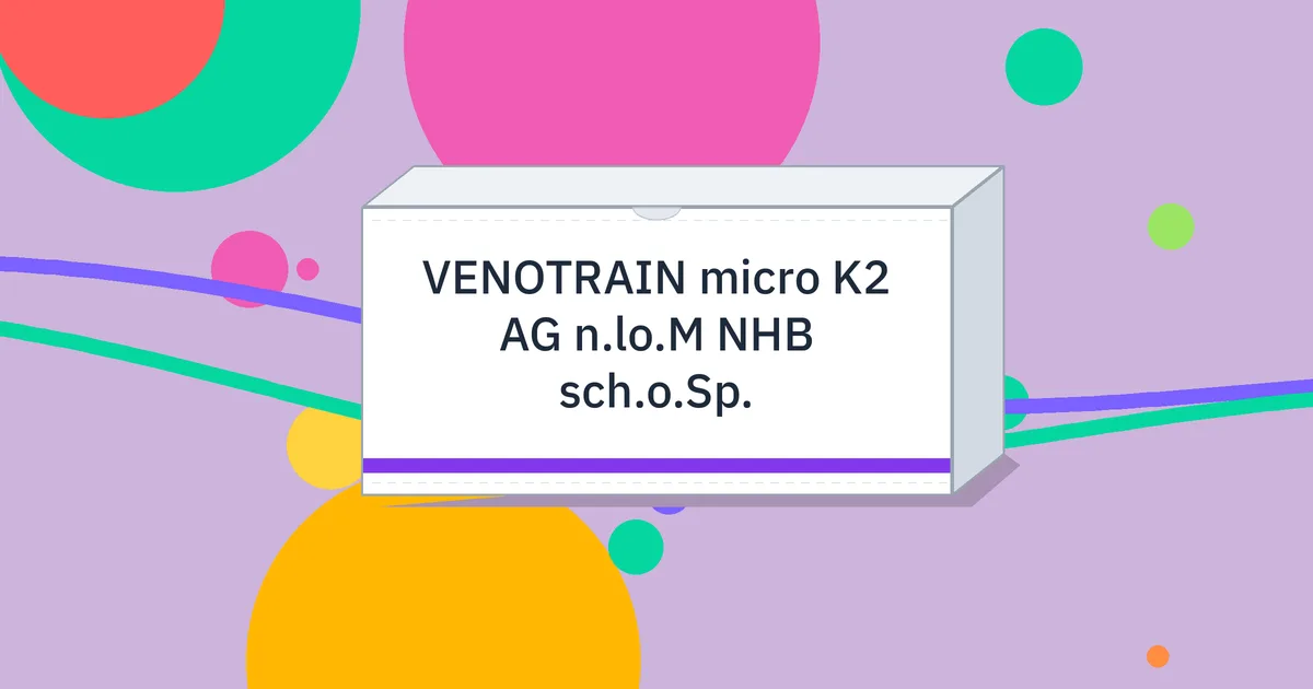 Symbolbild: Packung mit der Aufschrift VENOTRAIN micro K2 AG n.lo.M NHB sch.o.Sp. (PZN 02380426) – Verfügbarkeit und Bezug in Apotheken in Frankfurt am Main