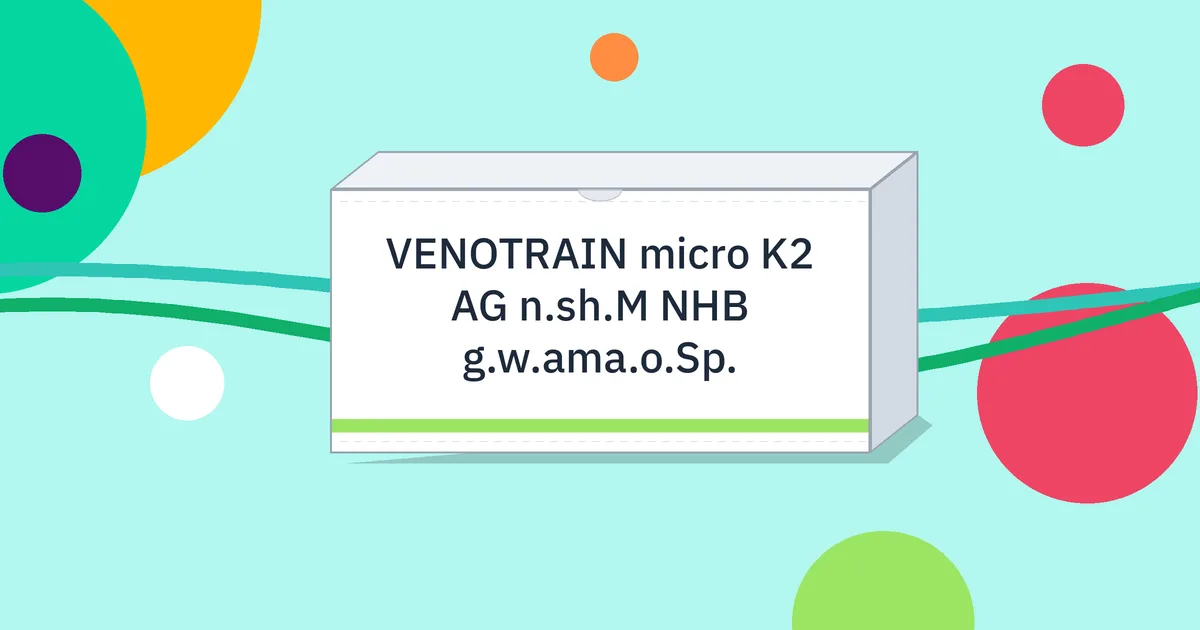 Symbolbild: Packung mit der Aufschrift VENOTRAIN micro K2 AG n.sh.M NHB g.w.ama.o.Sp. (PZN 09024634) – Verfügbarkeit und Bezug in Apotheken in Frankfurt am Main