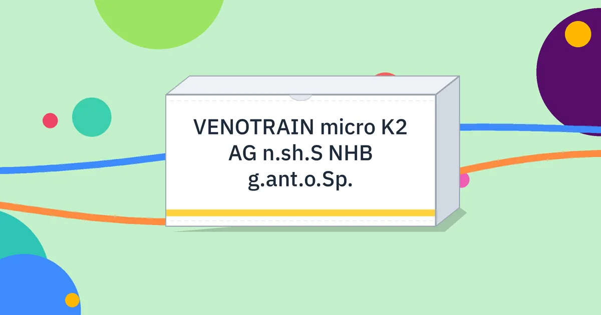 Symbolbild: Packung mit der Aufschrift VENOTRAIN micro K2 AG n.sh.S NHB g.ant.o.Sp. (PZN 11062613) – Verfügbarkeit und Bezug in Apotheken in Frankfurt am Main