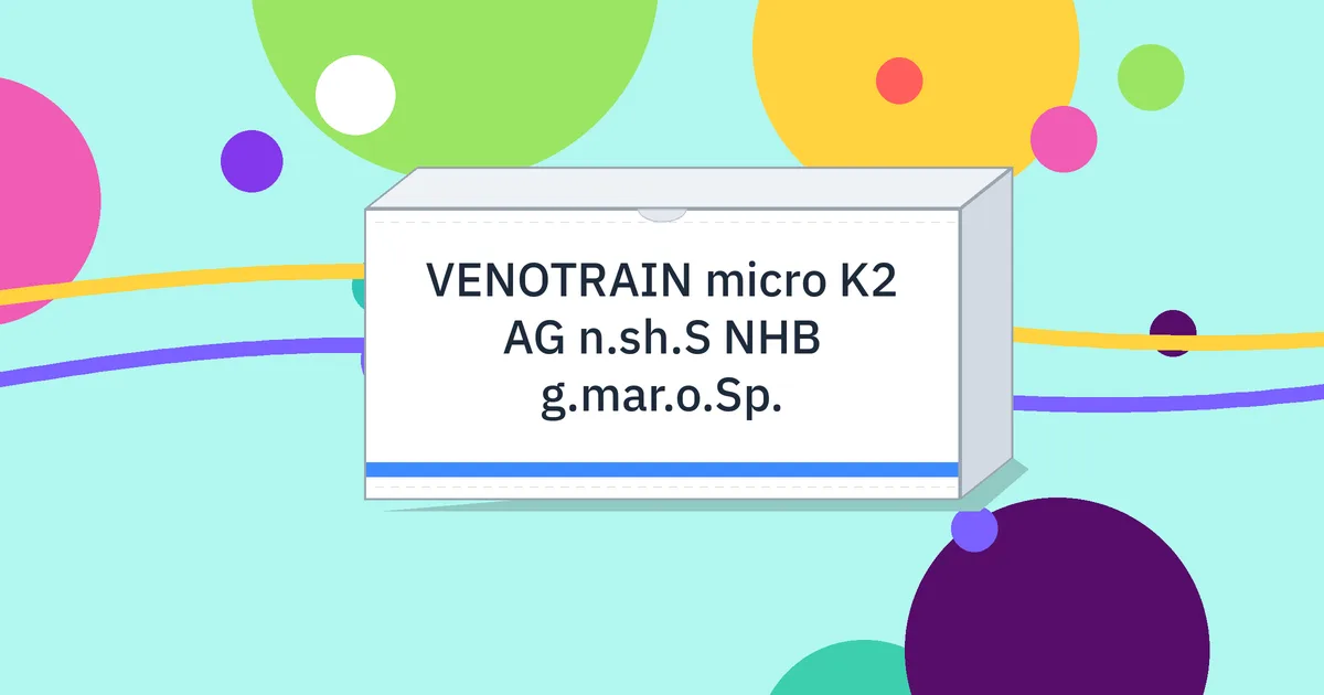 Symbolbild: Packung mit der Aufschrift VENOTRAIN micro K2 AG n.sh.S NHB g.mar.o.Sp. (PZN 04680138) – Verfügbarkeit und Bezug in Apotheken in Frankfurt am Main