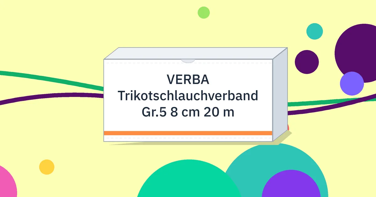 Symbolbild: Packung mit der Aufschrift VERBA Trikotschlauchverband Gr.5 8 cm 20 m (PZN 07623365) – Verfügbarkeit und Bezug in Apotheken in Frankfurt am Main