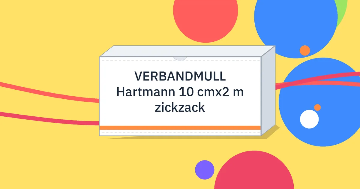Symbolbild: Packung mit der Aufschrift VERBANDMULL Hartmann 10 cmx2 m zickzack (PZN 01083726) – Verfügbarkeit und Bezug in Apotheken in Frankfurt am Main