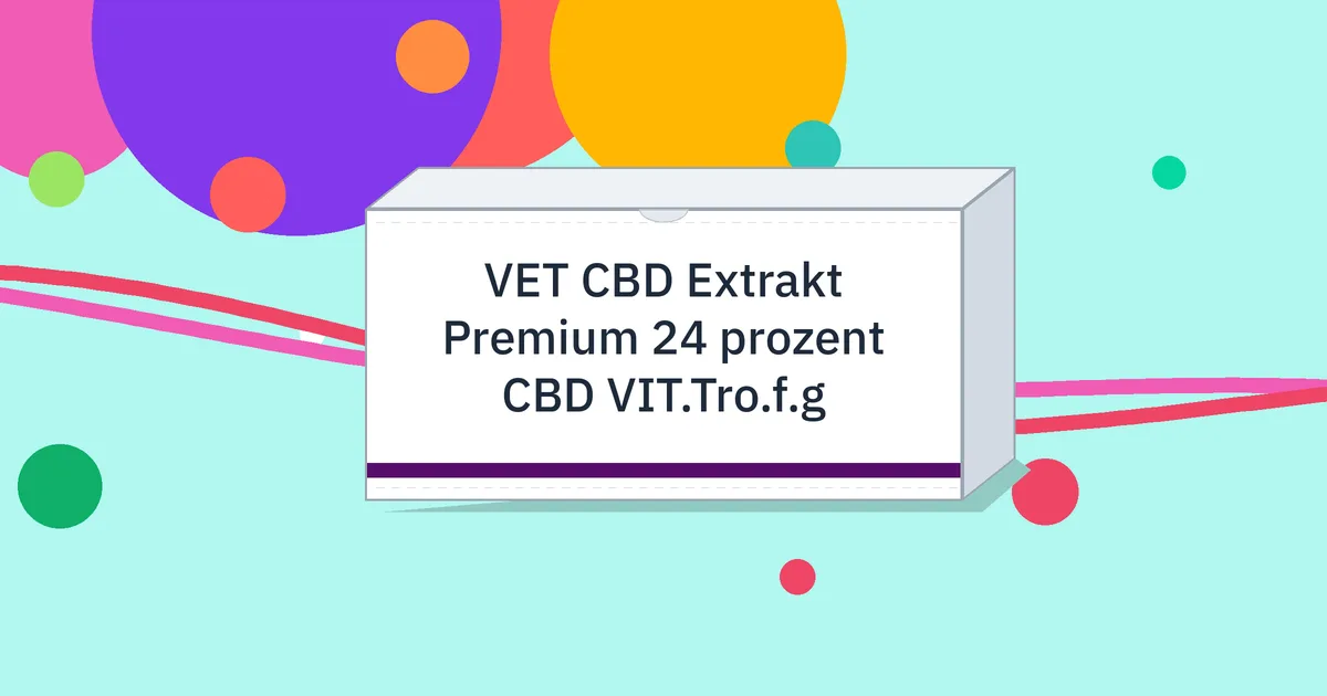 Symbolbild: Packung mit der Aufschrift VET CBD Extrakt Premium 24 prozent CBD VIT.Tro.f.g (PZN 16782298) – Verfügbarkeit und Bezug in Apotheken in Frankfurt am Main