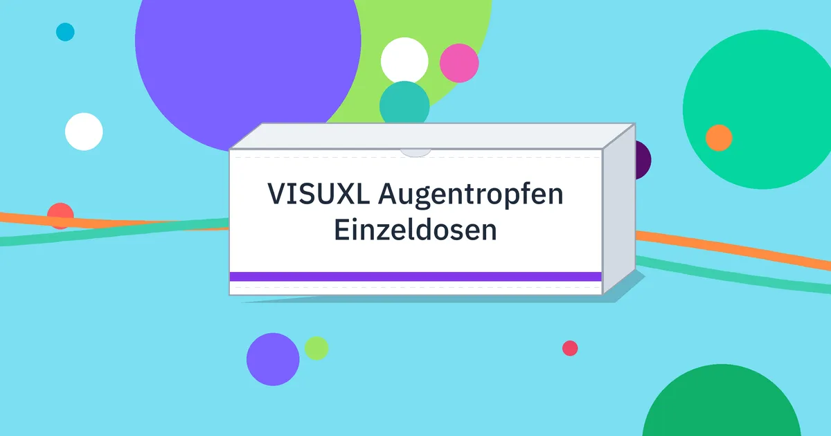 Symbolbild: Packung mit der Aufschrift VISUXL Augentropfen Einzeldosen (PZN 14406438) – Verfügbarkeit und Bezug in Apotheken in Frankfurt am Main