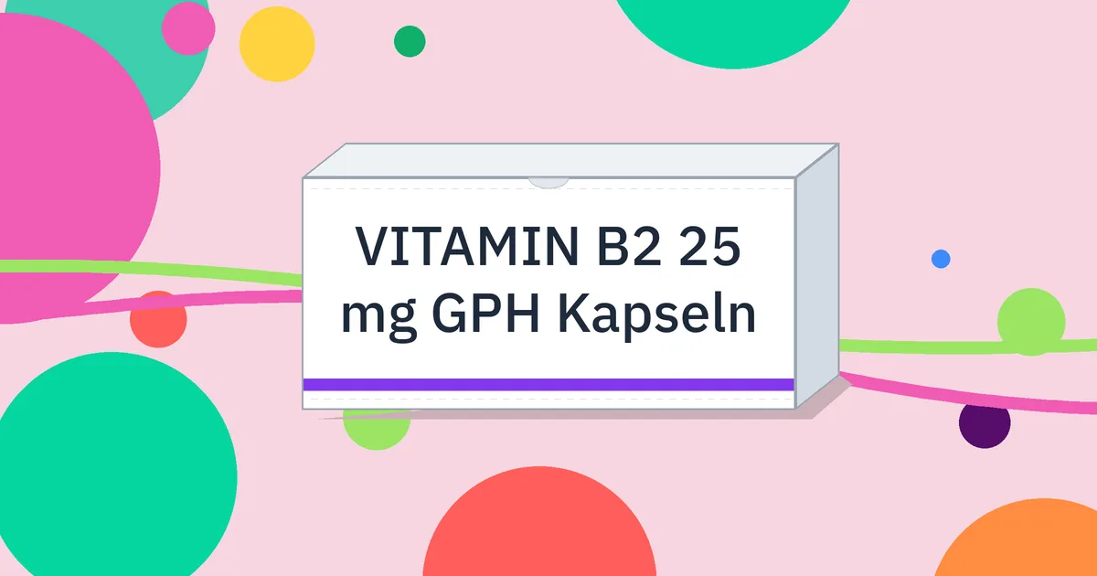 Symbolbild: Packung mit der Aufschrift VITAMIN B2 25 mg GPH Kapseln (PZN 16571130) – Verfügbarkeit und Bezug in Apotheken in Frankfurt am Main