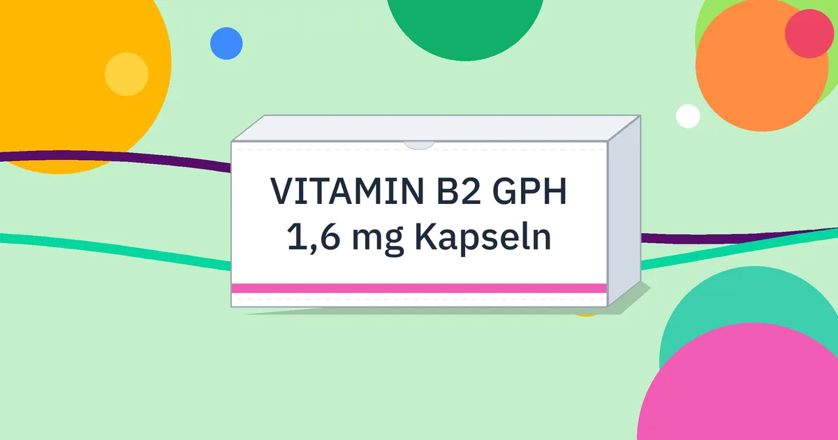 Symbolbild: Packung mit der Aufschrift VITAMIN B2 GPH 1,6 mg Kapseln (PZN 02550331) – Verfügbarkeit und Bezug in Apotheken in Frankfurt am Main