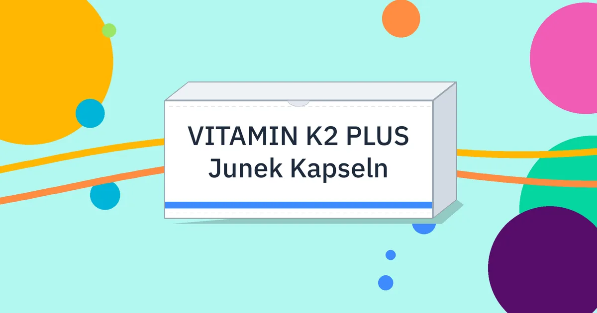 Symbolbild: Packung mit der Aufschrift VITAMIN K2 PLUS Junek Kapseln (PZN 11189578) – Verfügbarkeit und Bezug in Apotheken in Frankfurt am Main