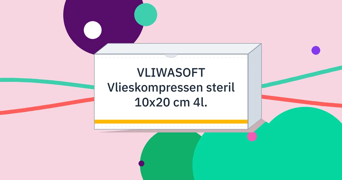 Symbolbild: Packung mit der Aufschrift VLIWASOFT Vlieskompressen steril 10x20 cm 4l. (PZN 15660096) – Verfügbarkeit und Bezug in Apotheken in Frankfurt am Main