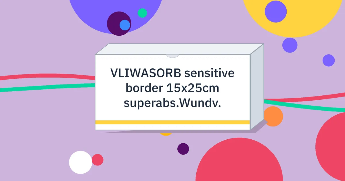 Symbolbild: Packung mit der Aufschrift VLIWASORB sensitive border 15x25cm superabs.Wundv. (PZN 19223866) – Verfügbarkeit und Bezug in Apotheken in Frankfurt am Main