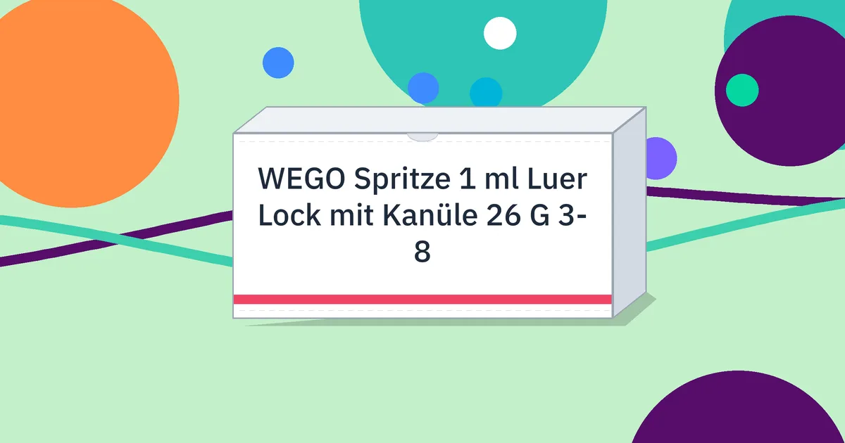 Symbolbild: Packung mit der Aufschrift WEGO Spritze 1 ml Luer Lock mit Kanüle 26 G 3-8 (PZN 18858901) – Verfügbarkeit und Bezug in Apotheken in Frankfurt am Main