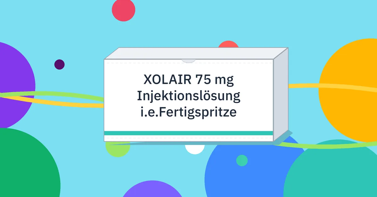 Symbolbild: Packung mit der Aufschrift XOLAIR 75 mg Injektionslösung i.e.Fertigspritze (PZN 19626280) – Verfügbarkeit und Bezug in Apotheken in Frankfurt am Main