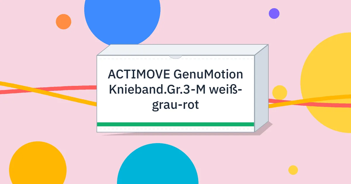 Symbolbild: Packung mit der Aufschrift ACTIMOVE GenuMotion Knieband.Gr.3-M weiß-grau-rot (PZN 17947844) – Verfügbarkeit und Bezug in Apotheken in Frankfurt am Main