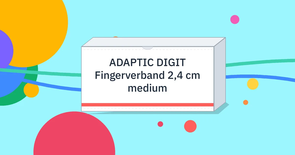 Symbolbild: Packung mit der Aufschrift ADAPTIC DIGIT Fingerverband 2,4 cm medium (PZN 08410660) – Verfügbarkeit und Bezug in Apotheken in Frankfurt am Main